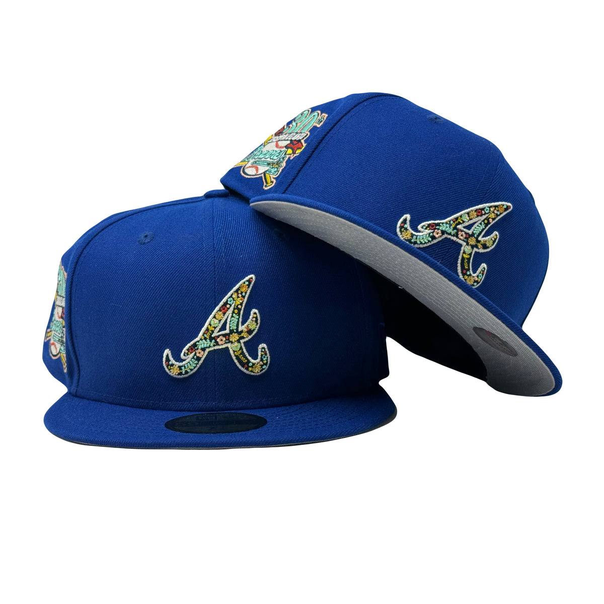 Light Royal Atlanta Braves 30th Anniversary Floral Pack Fitted Hat ...