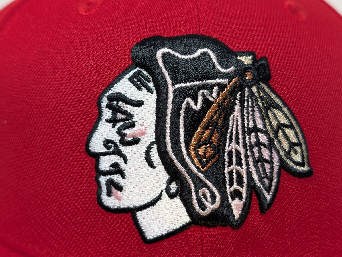 Red Chicago Blackhawks Pink Brim NHL New Era Fitted Hats