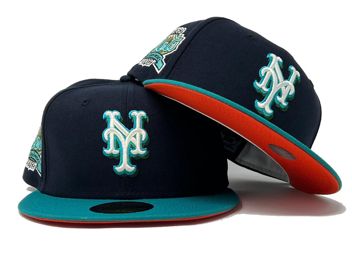 NEW YORK METS 40TH ANNIVERSARY NAVY AQUA ORANGE BRIM NEW ERA FITTED HA