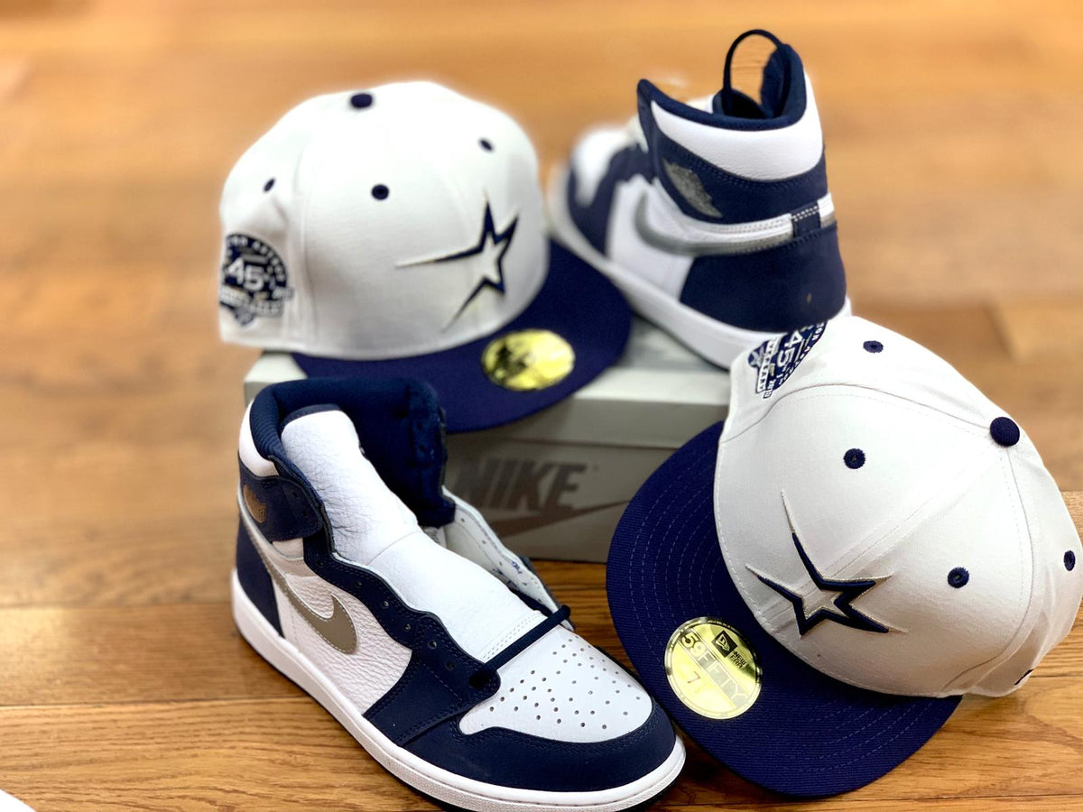 HOUSTON ASTRO 45TH ANNIVERSARY FITTED TO MATCH AIR JORDAN 1 " MIDNIGHT