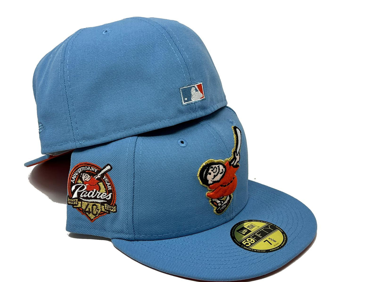 SAN DIEGO PADRES 40TH ANIIVERSARY SKY BLUE ORANGE BRIM NEW ERA FITTED ...